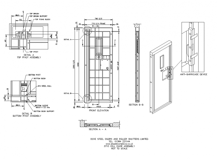 Steel door and shutter detail 2d view elevations and sectional plan ...
